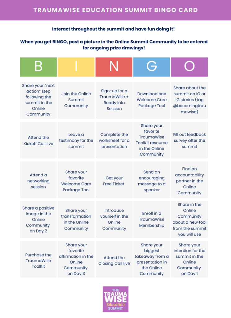 Get Your Summit Bingo Card (September 2025) - TraumaWise